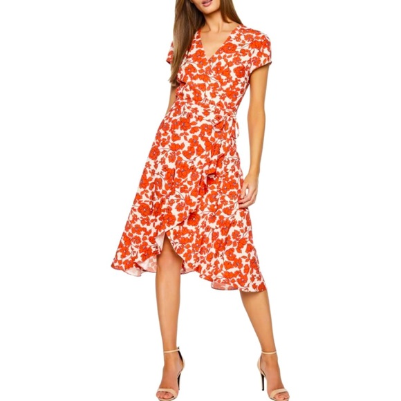 Bardot | Dresses | Bardot Fiesta Red Poppy Floral Wrap Dress In Size 6 ...